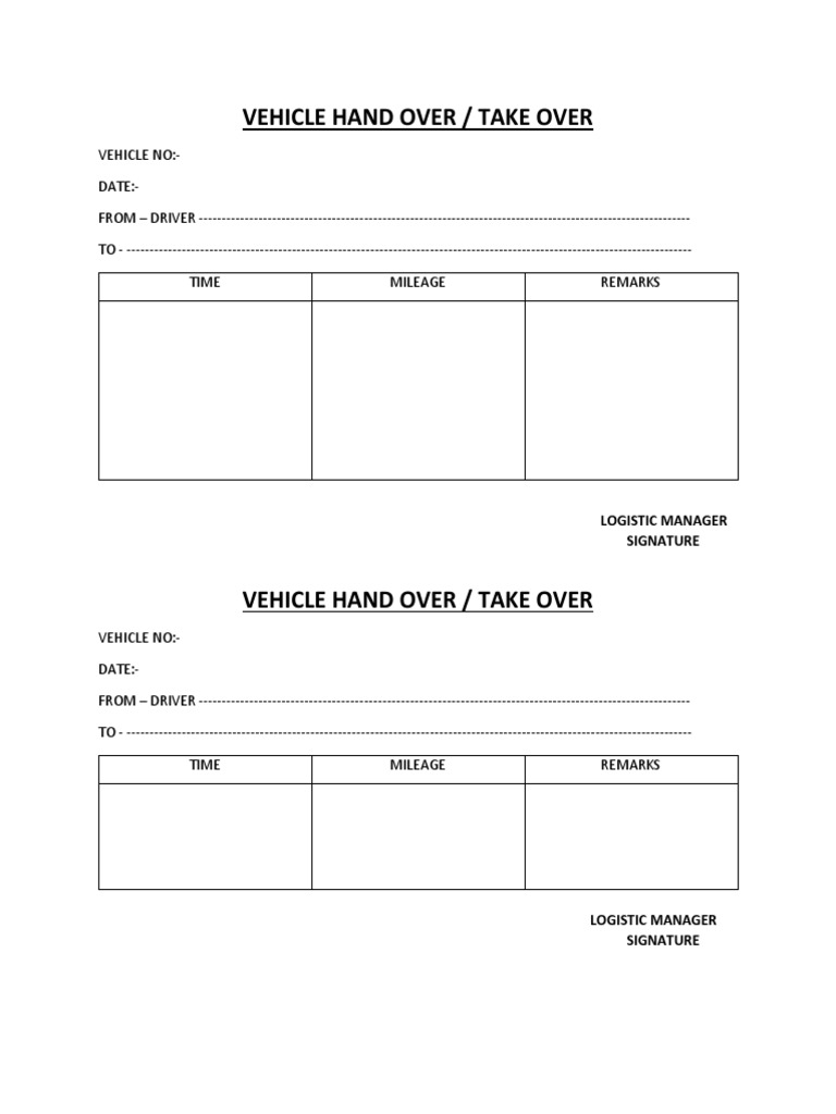 Vehicle Handover/Takeover Form | PDF