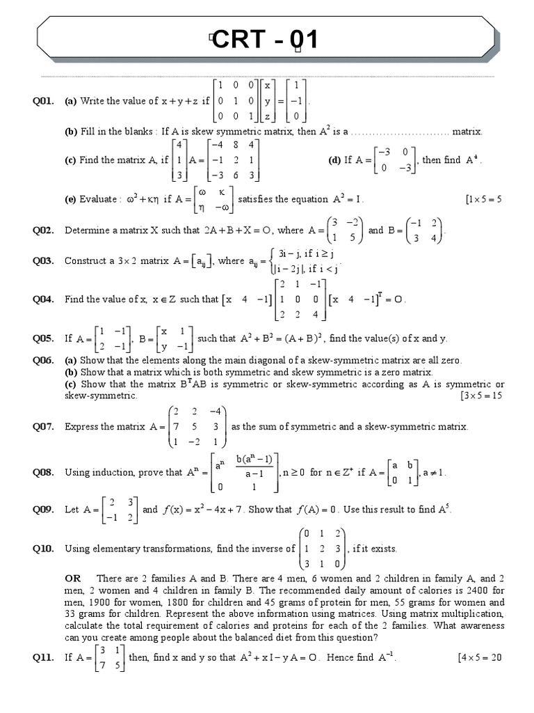 CRT 01 Matrix | PDF | Matrix Theory | Functions And Mappings