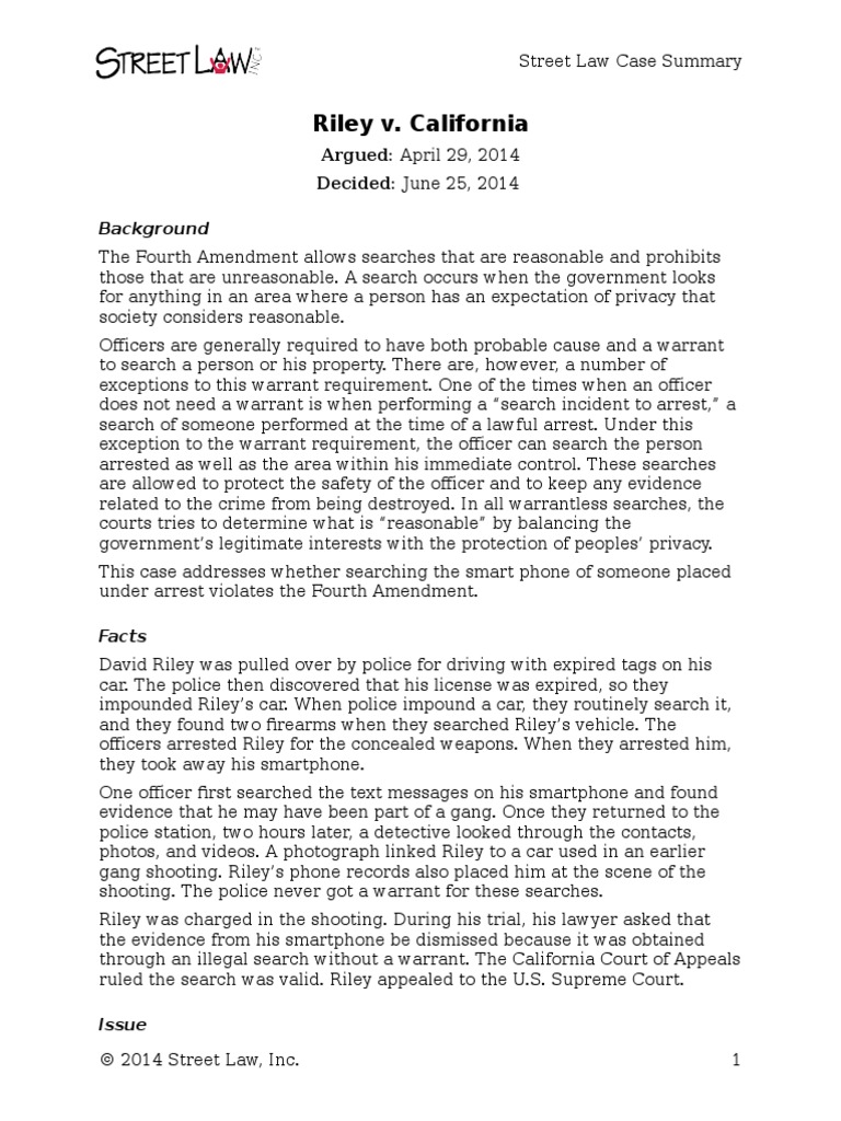 Riley v. California | PDF | Search And Seizure | Fourth Amendment To ...