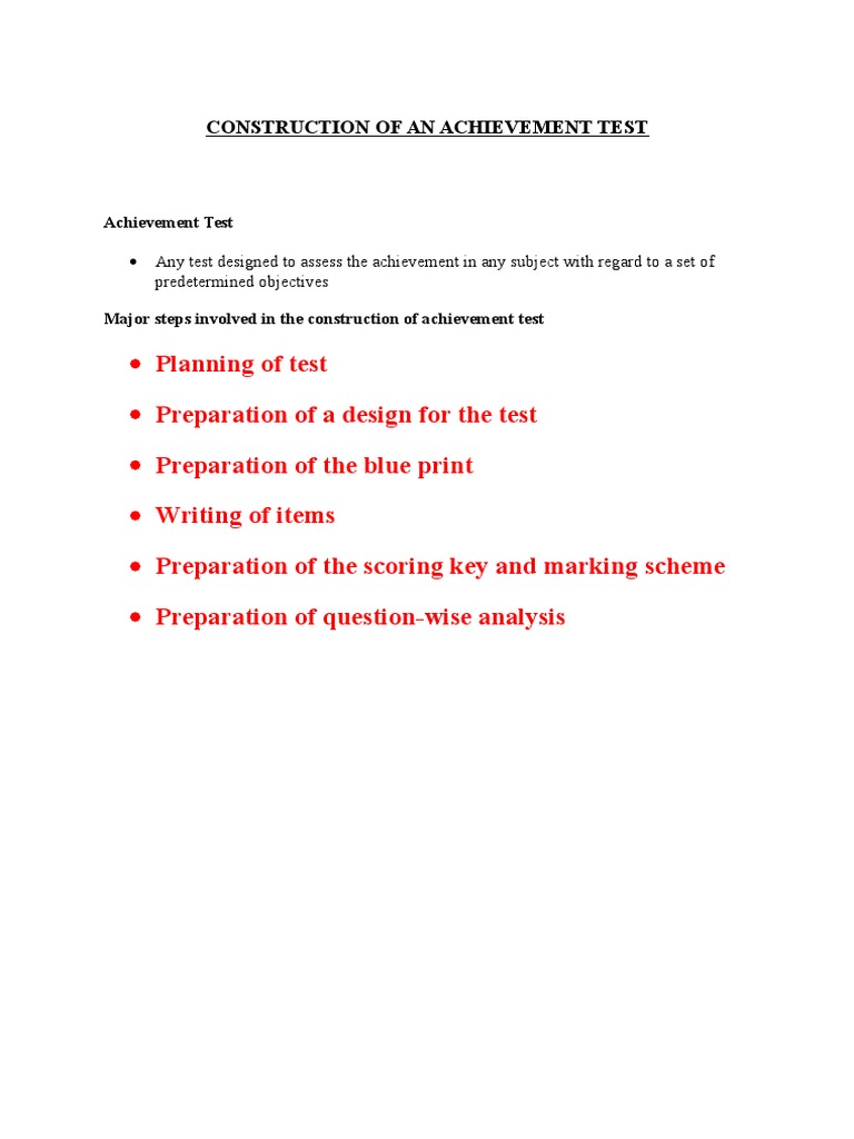 Construction of An Achievement Test | PDF | Understanding | Test ...