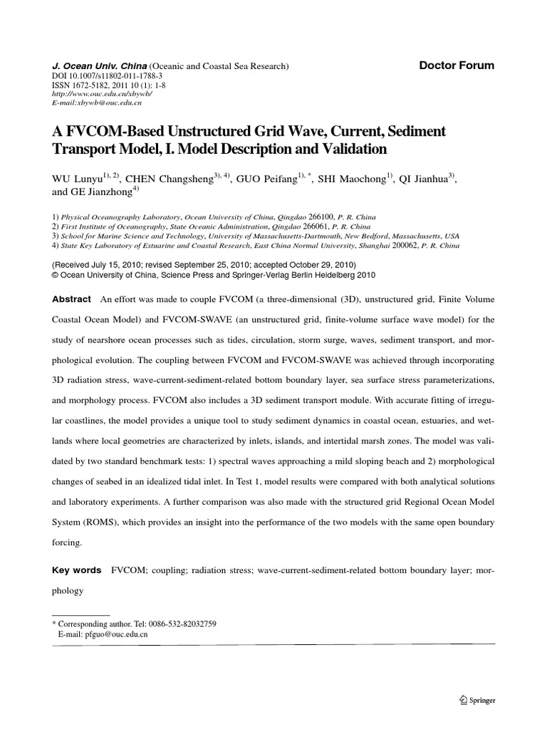 A FVCOM-Based Unstructured Grid Wave, Current, Sediment Transport Model ...