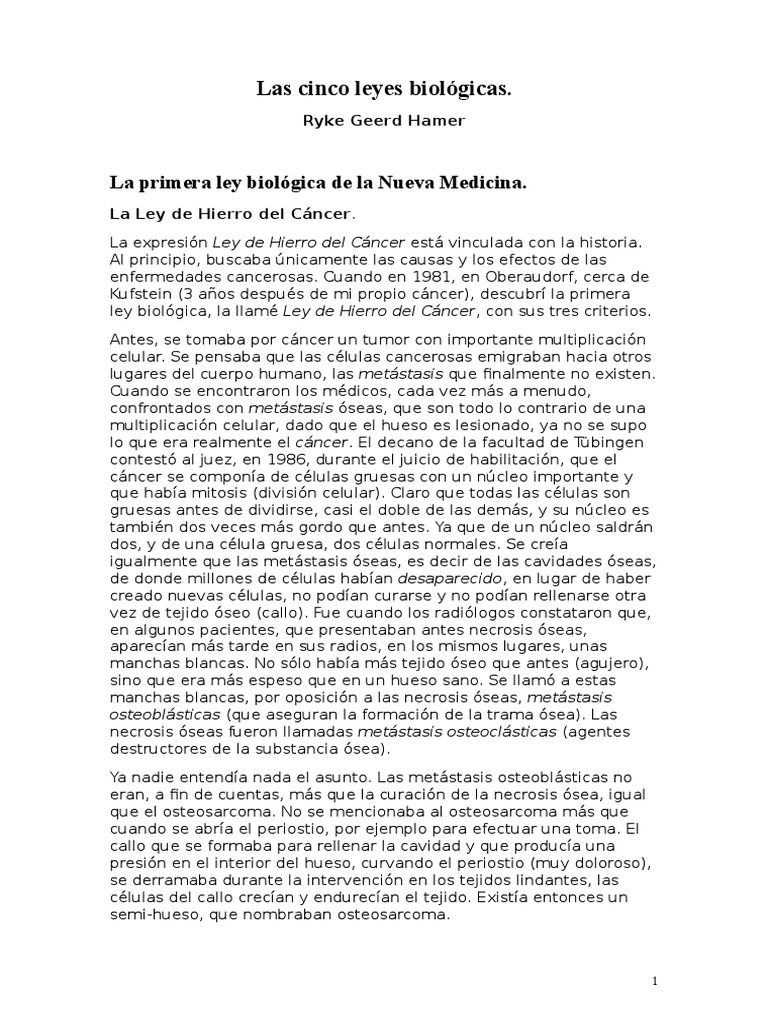 Las Cinco Leyes Biológicas - DR Ryke Gaard Hamer | PDF | Metástasis ...