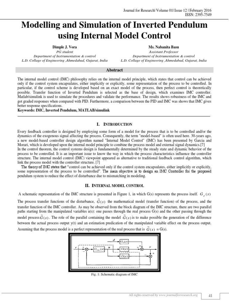 Modelling and Simulation of Inverted Pendulum Using Internal Model ...