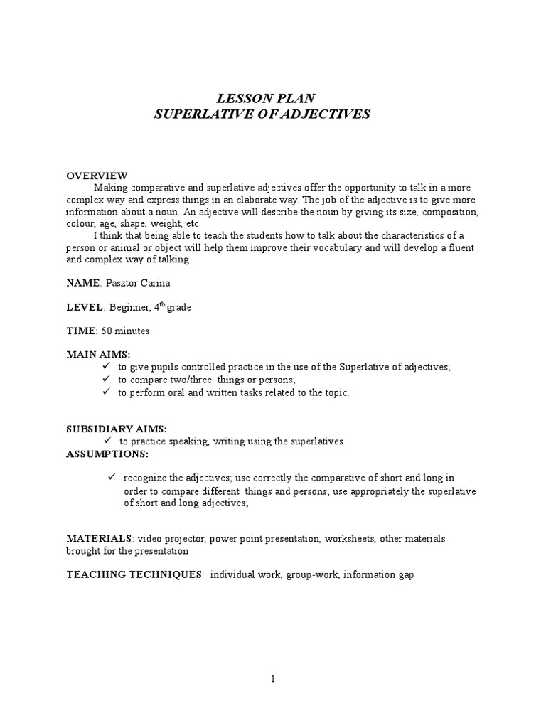 Lesson Plan Comparative Clasa 5 | PDF | Adjective | Lesson Plan