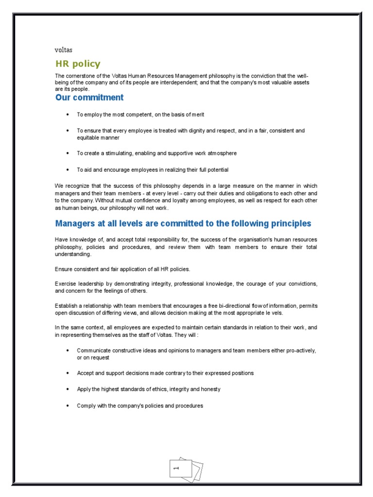 Voltas HR Policy Overview | PDF