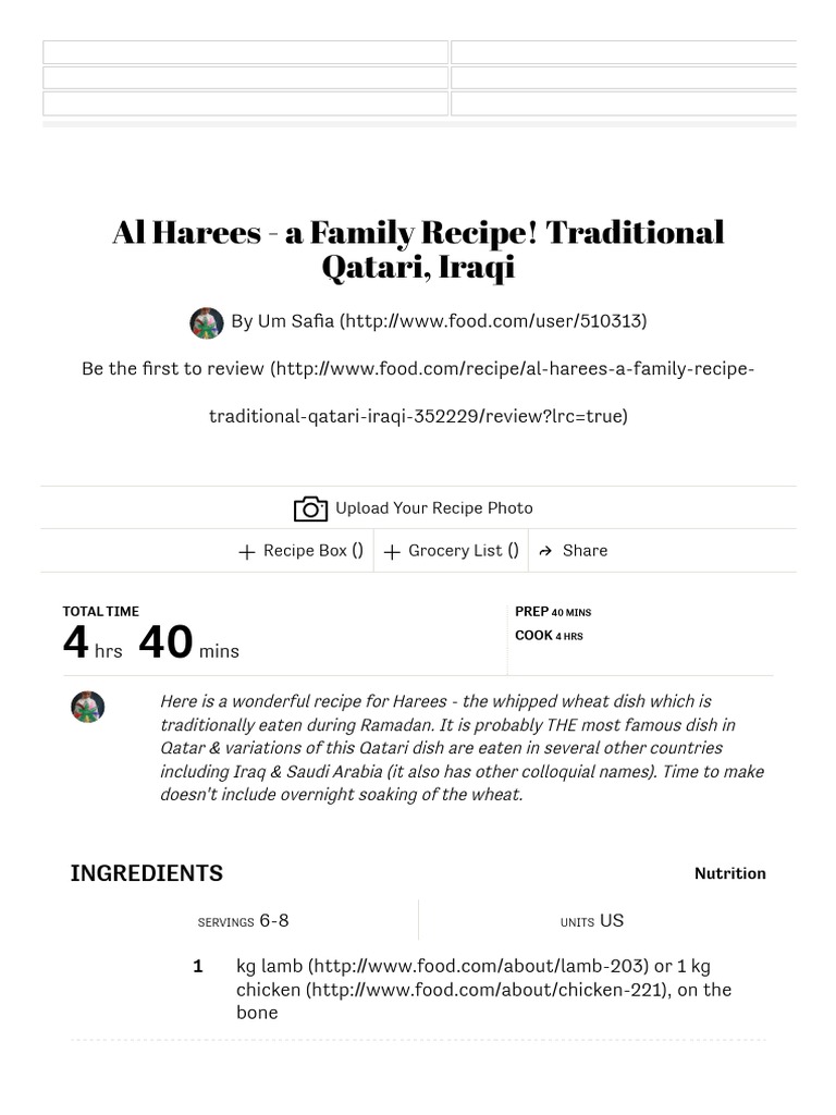Al Harees - A Family Recipe! Traditional Qatari, Iraqi Recipe - Food ...