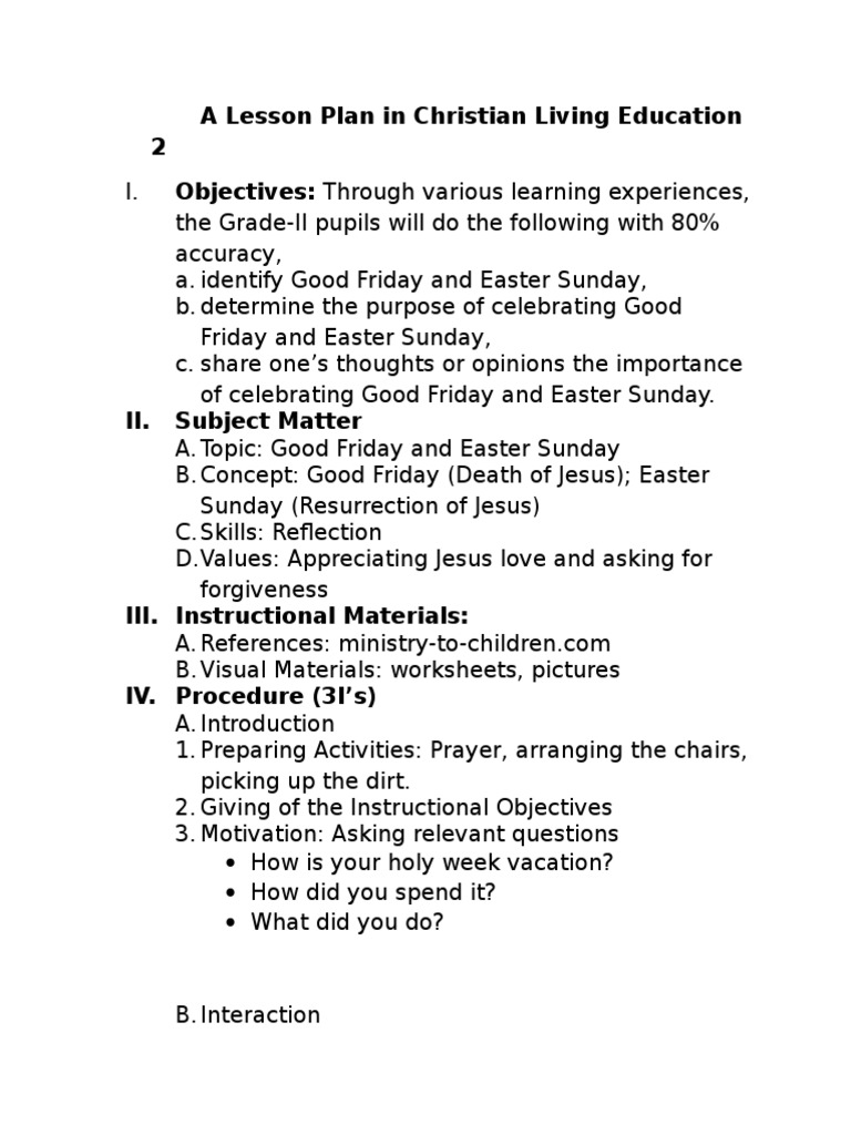 Grade 2 Christian Living Lesson Plan | PDF | Religion & Spirituality
