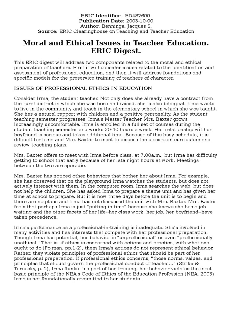 Teacher Ethics & Moral Education | PDF | Morality | Motivation