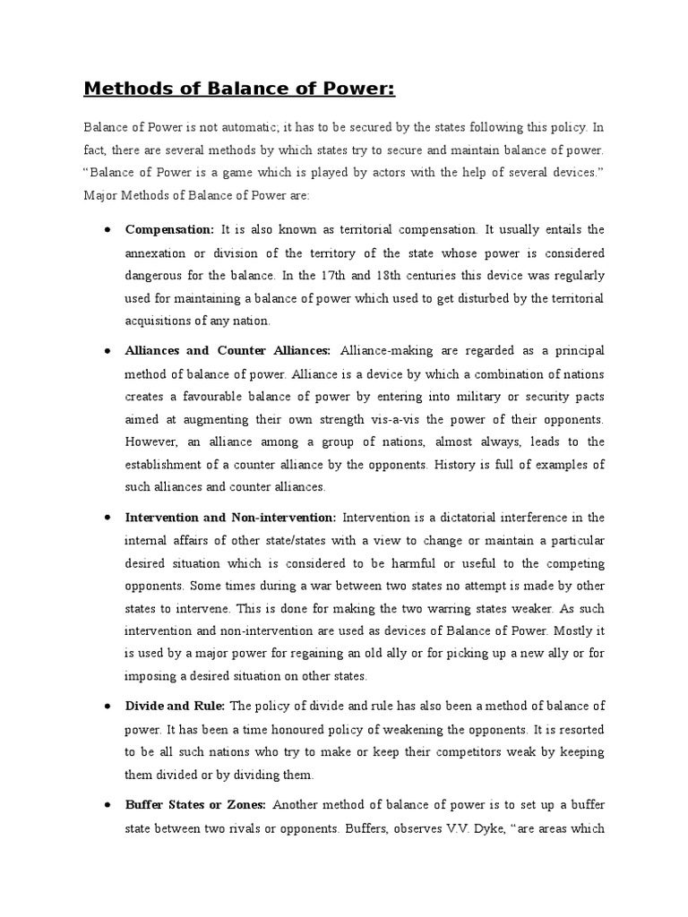 Methods of Balance of Power | PDF | Nuclear Disarmament | Arms Control