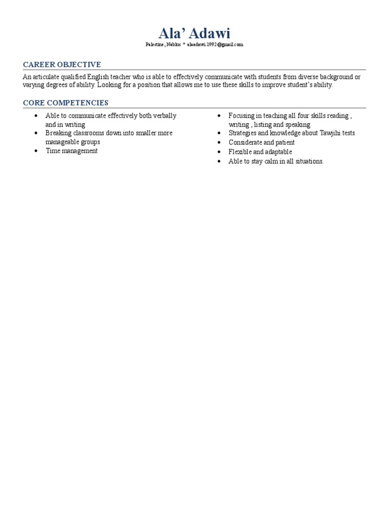 English Teaching Career Profile | PDF | Language Arts & Discipline ...