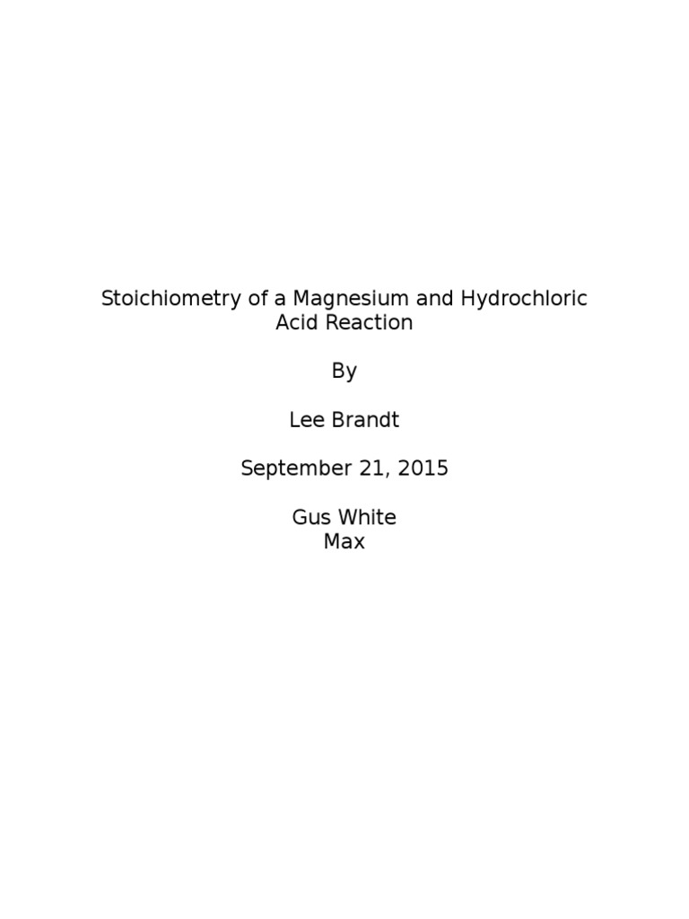 Stoichiometry of A Magnesium and Hydrochloric Acid Reaction | PDF ...