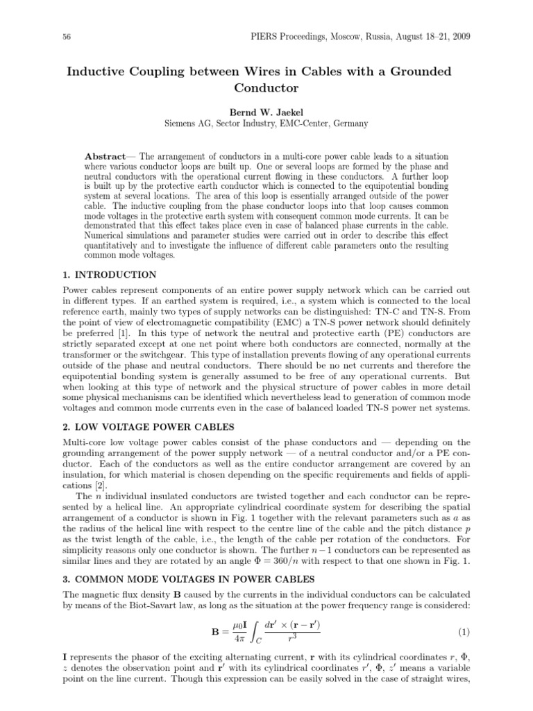 Inductive Coupling Between Wires in Cables With A Grounded Conductor ...
