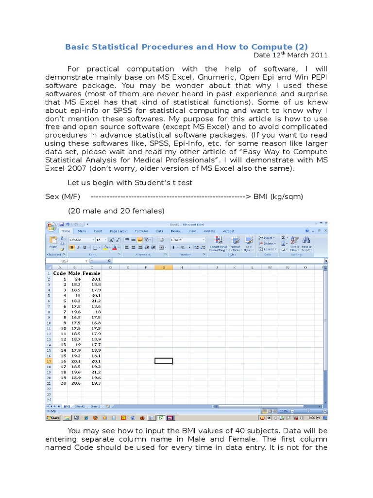 Basic Statistical Procedures 2 | PDF | Student's T Test | Spss