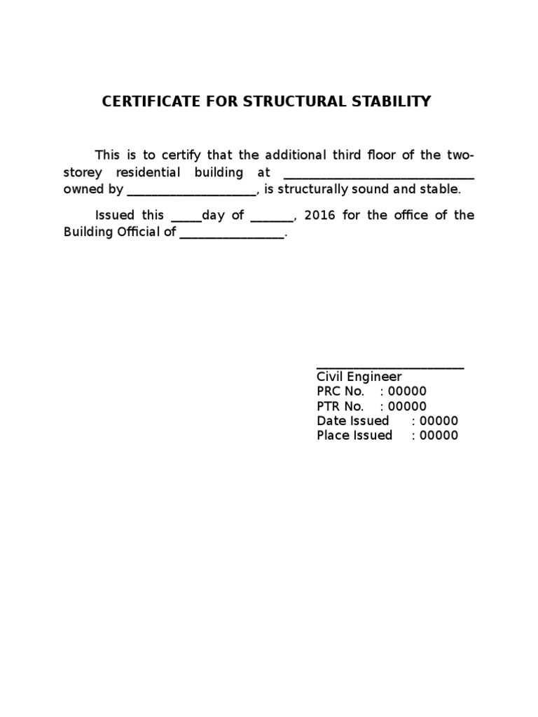 Certification For Structural Stability | PDF