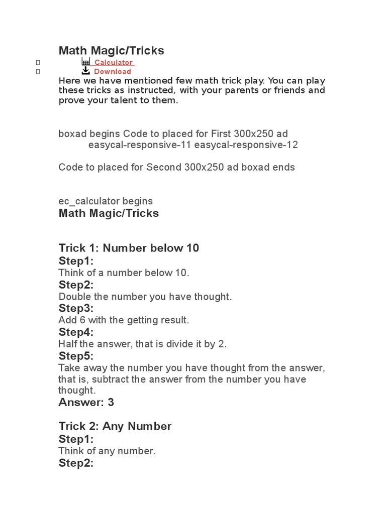 Math Magic Tricks With Numbers