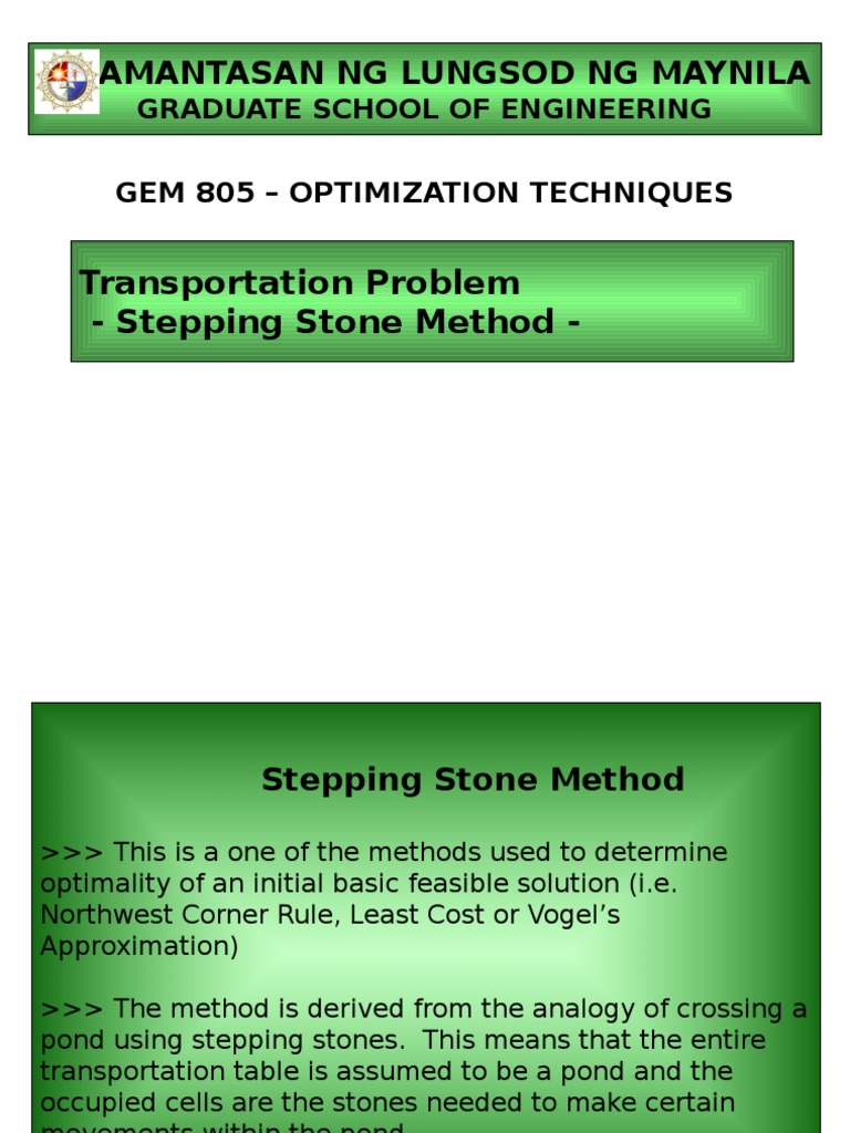 Stepping Stone Method | Download Free PDF | Mathematical Optimization | Mathematics Of Computing