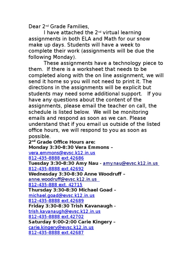 Dear 2nd Grade Families | PDF | Teaching Methods & Materials
