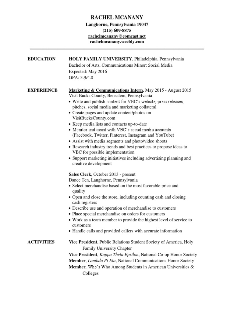 Rachel Mcanany Resume | PDF