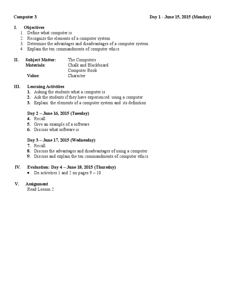 Computer 3 - Lesson Plan | PDF | Personal Computers | Desktop Computer