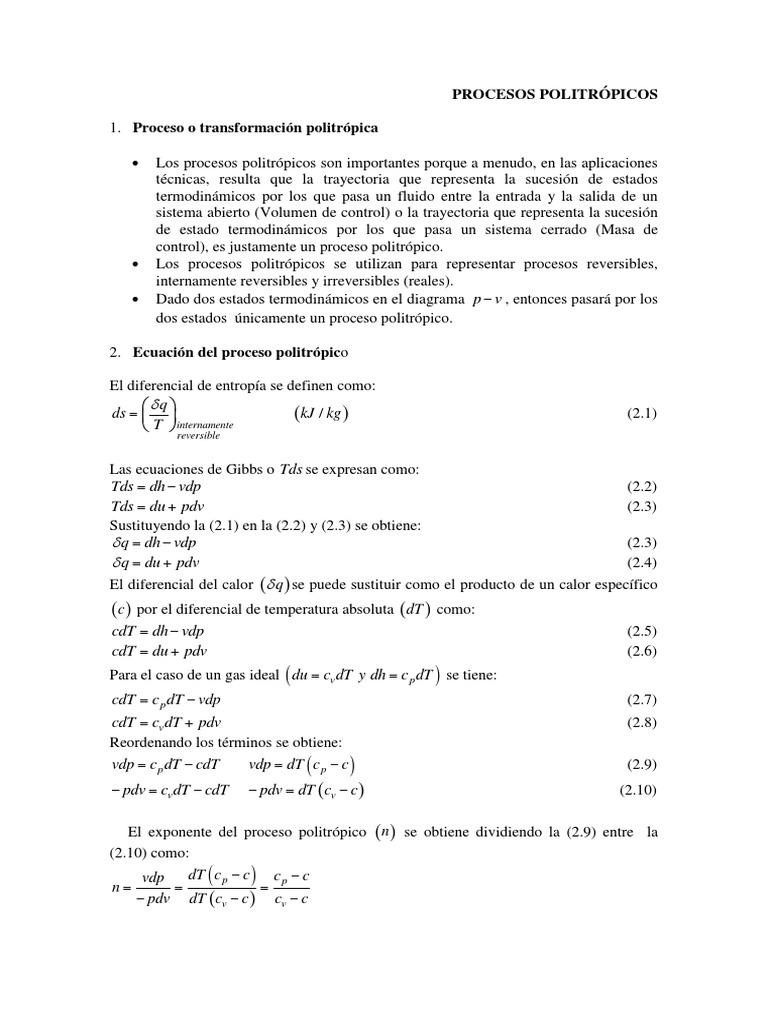 Procesos Politrópicos en Termodinámica | PDF | Entropía | Termodinámica