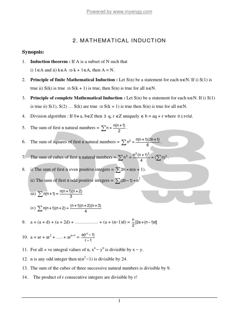 IA Mathematical Induction (12 14) | PDF | Summation | Natural Number