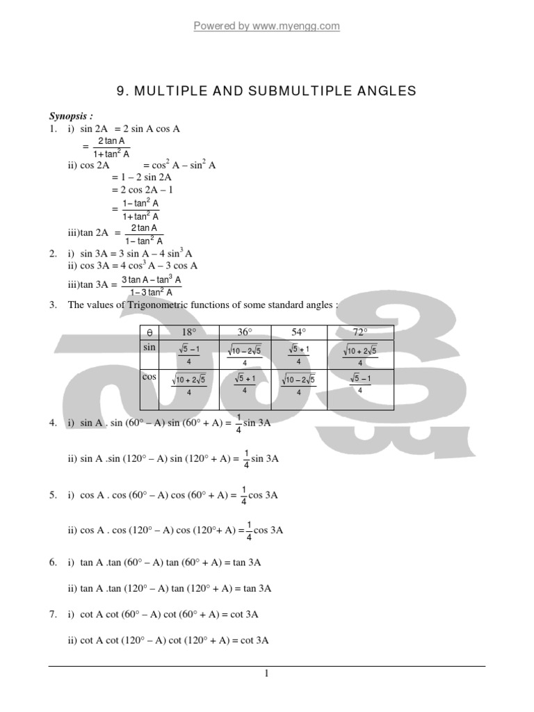 IA-09multiple and Sub Multiple Angles (45-47) | PDF | Trigonometric Functions | Sine