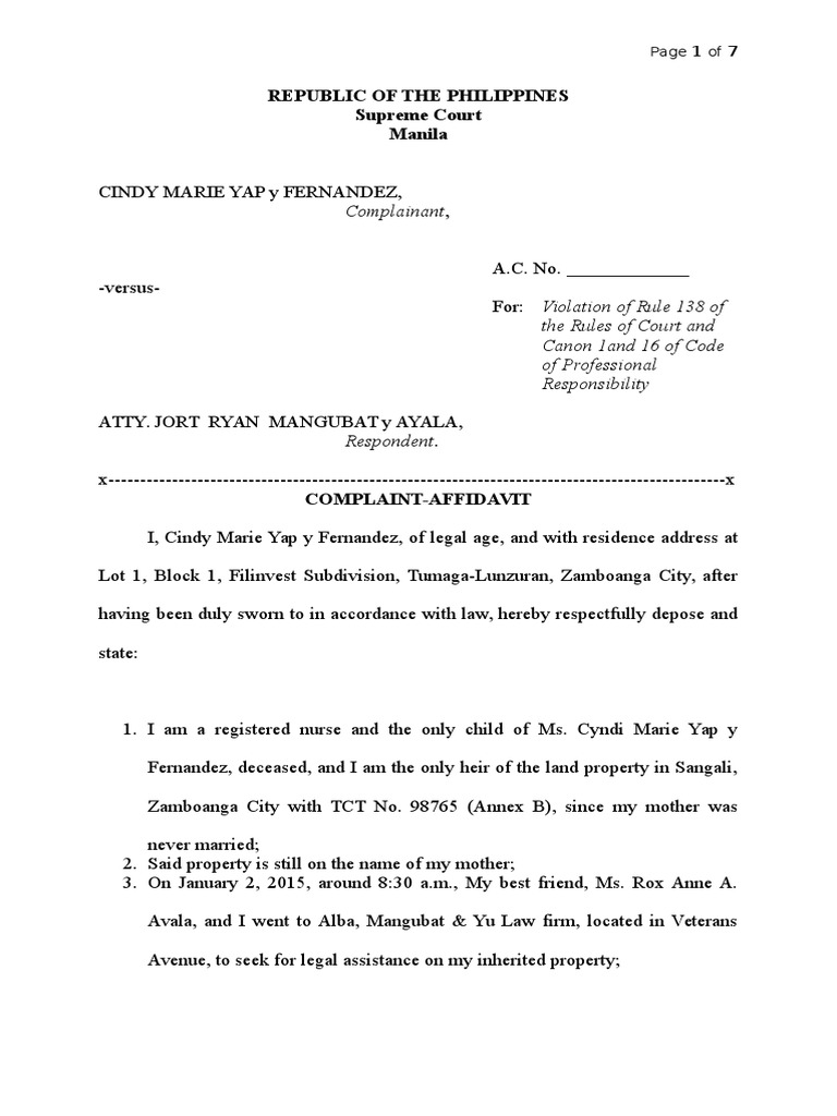 Complaint for Disbarment | Lawyer | Affidavit