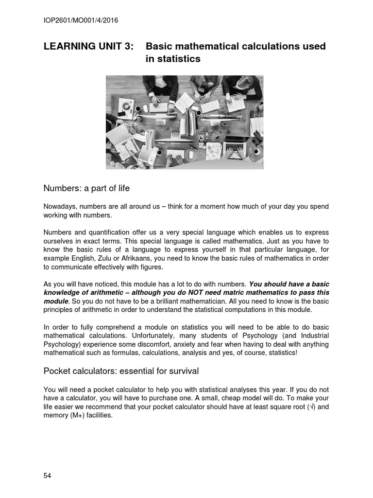 LEARNING UNIT 3: Basic Mathematical Calculations Used in Statistics ...