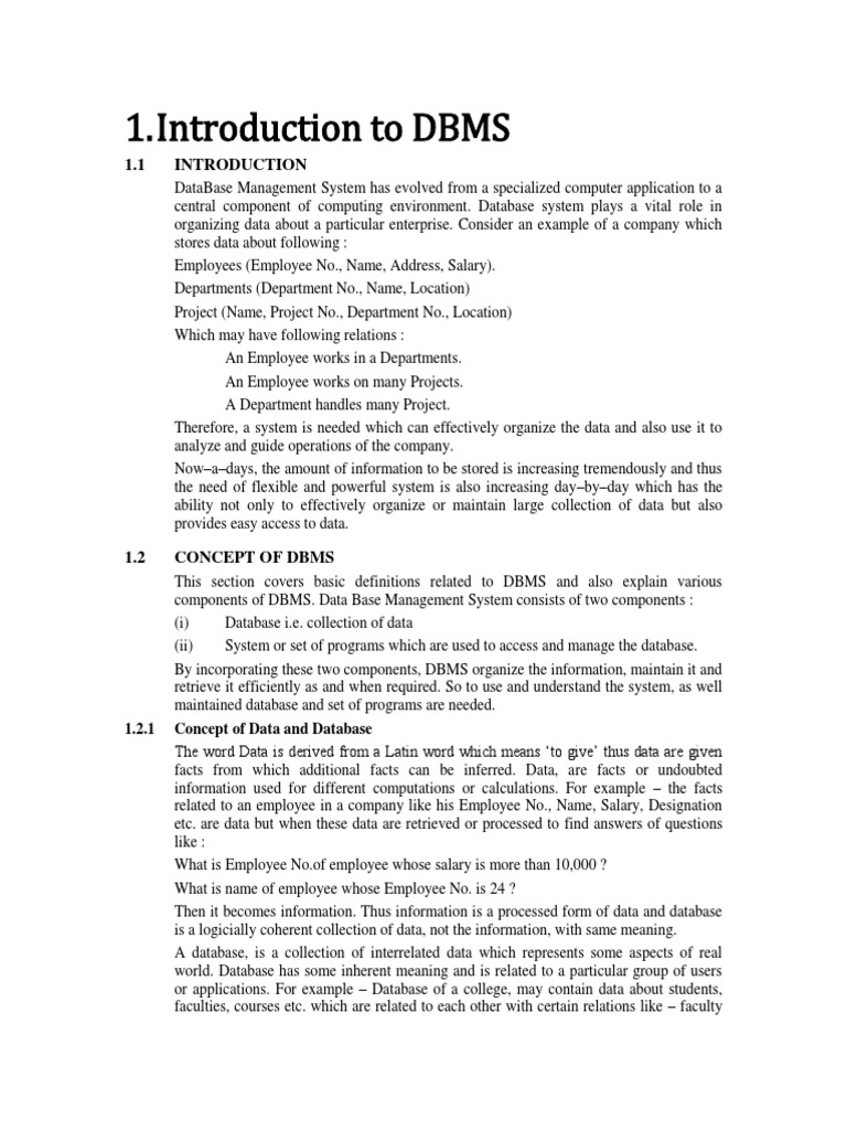 Introduction To DBMS: 1.2.1 Concept of Data and Database | PDF | Database Transaction | Databases