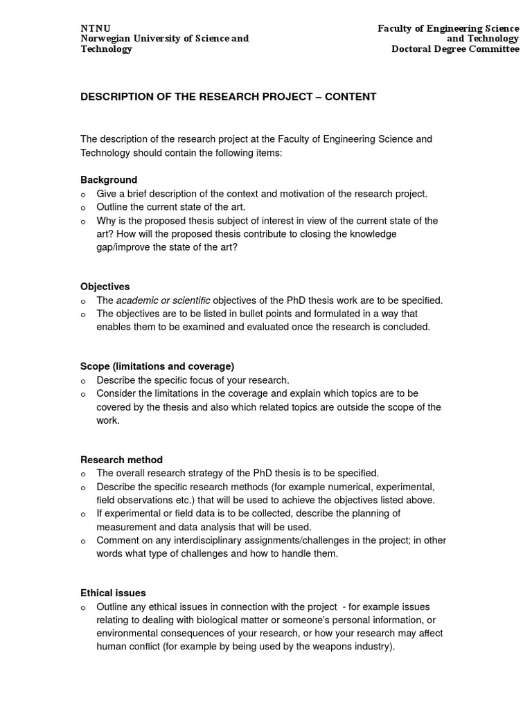 Project Description - Template - English | PDF | Thesis | Doctor Of ...