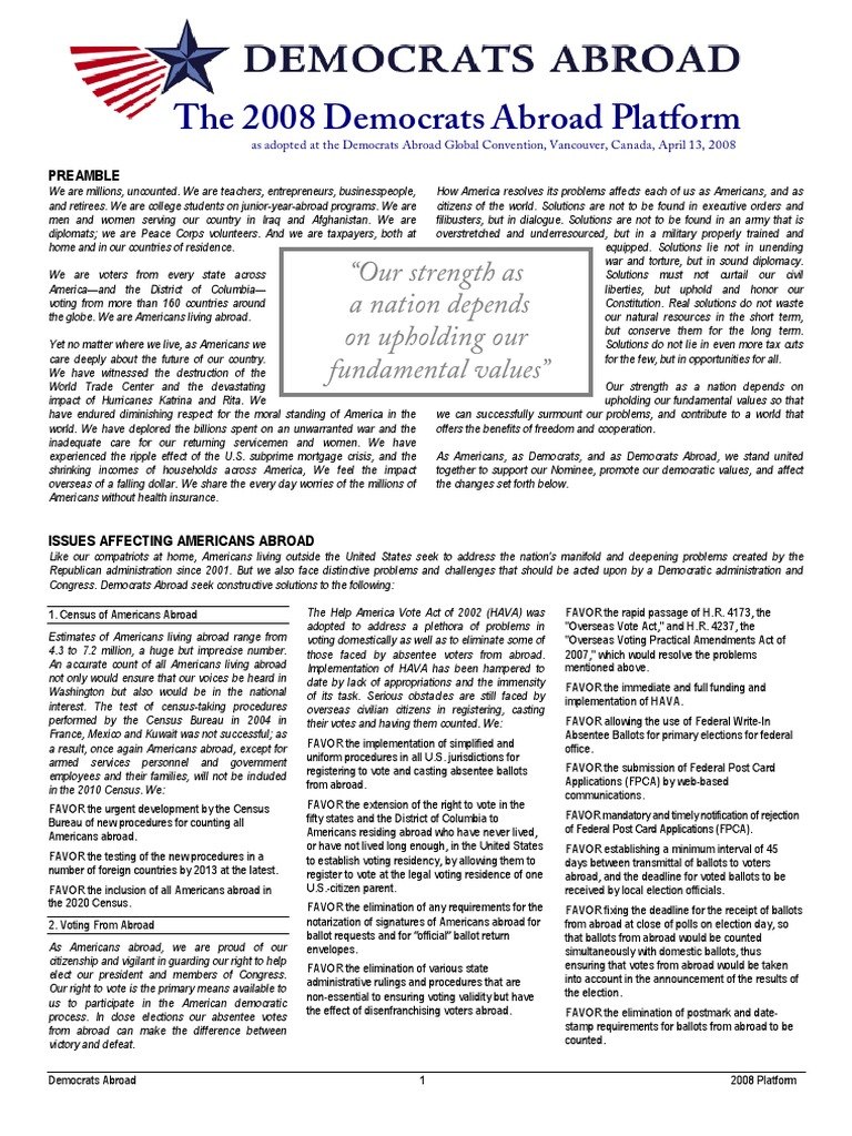 Democrats Abroad Platform 2008 | PDF | Nuclear Weapons | United States ...