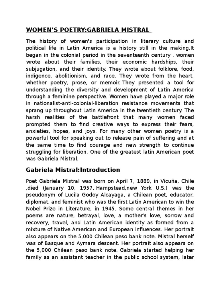 Women's Poetry Gabriela Mistral | PDF | Poetry