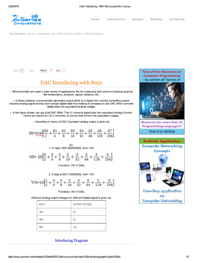 DAC Interfacing - 8051 Microcontroller Course PDF | PDF