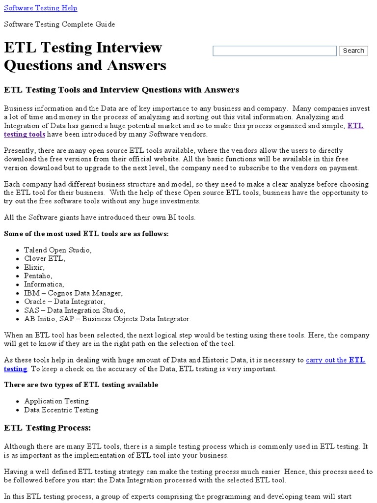 Etl Testing Interview Questions And Answers Pdf Software Testing Software Bug 5848
