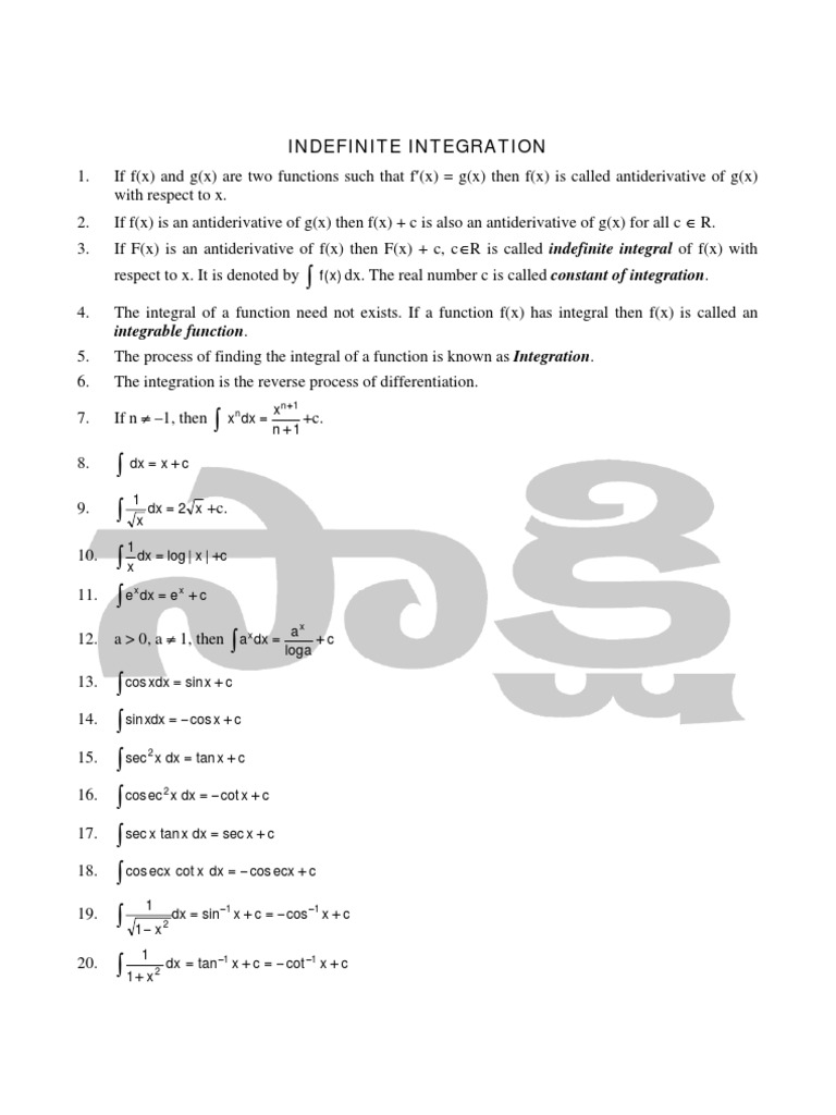 Indefinite Integration: Integrable Function | PDF | Analysis | Functions And Mappings