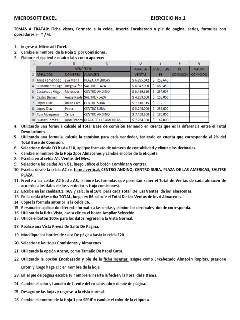 Compilado de Ejercicios de Excel Basico | PDF | Microsoft Excel | Tabla ...