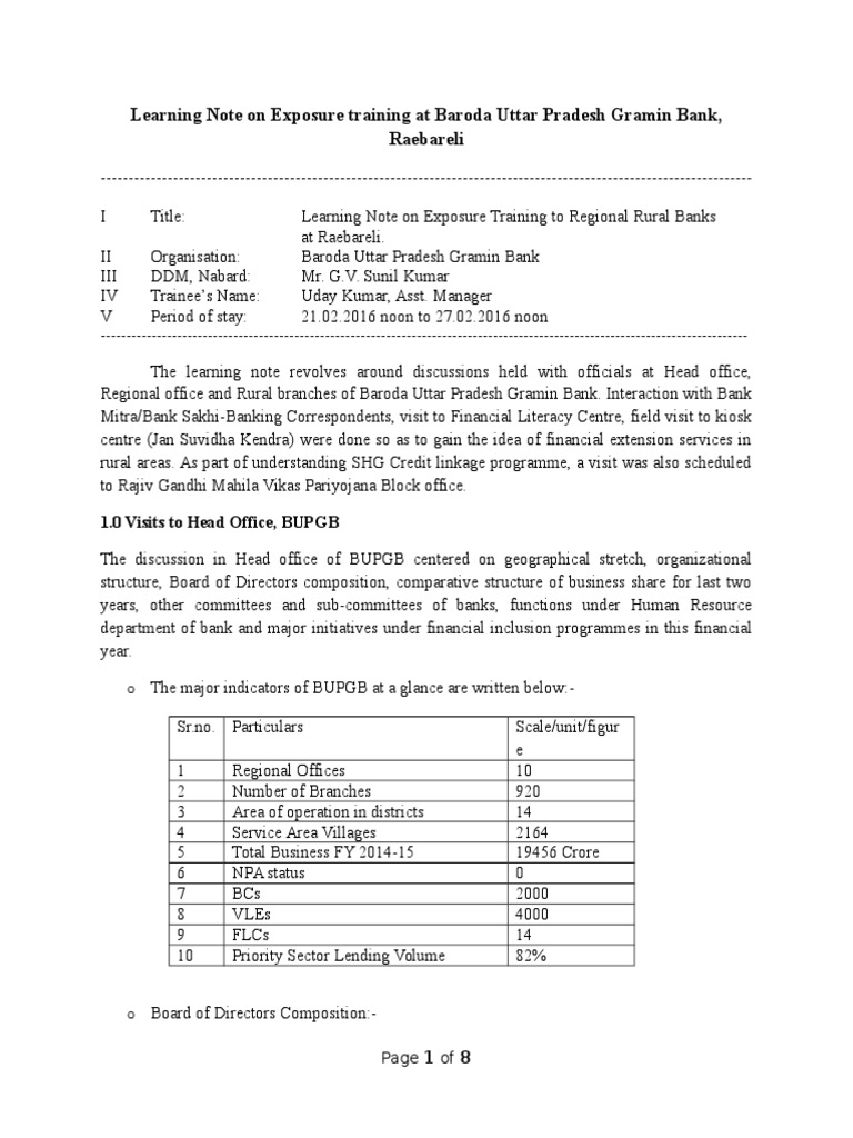 Learning Note of BUPGB, Raebareli-Uday Kumar, Asst. Manager | PDF ...