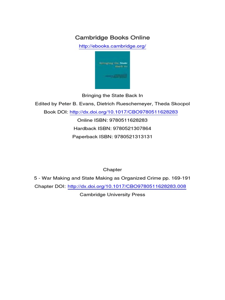 Tilly (1985) - War Making and State Making As Organized Crime (Ch. 5 ...