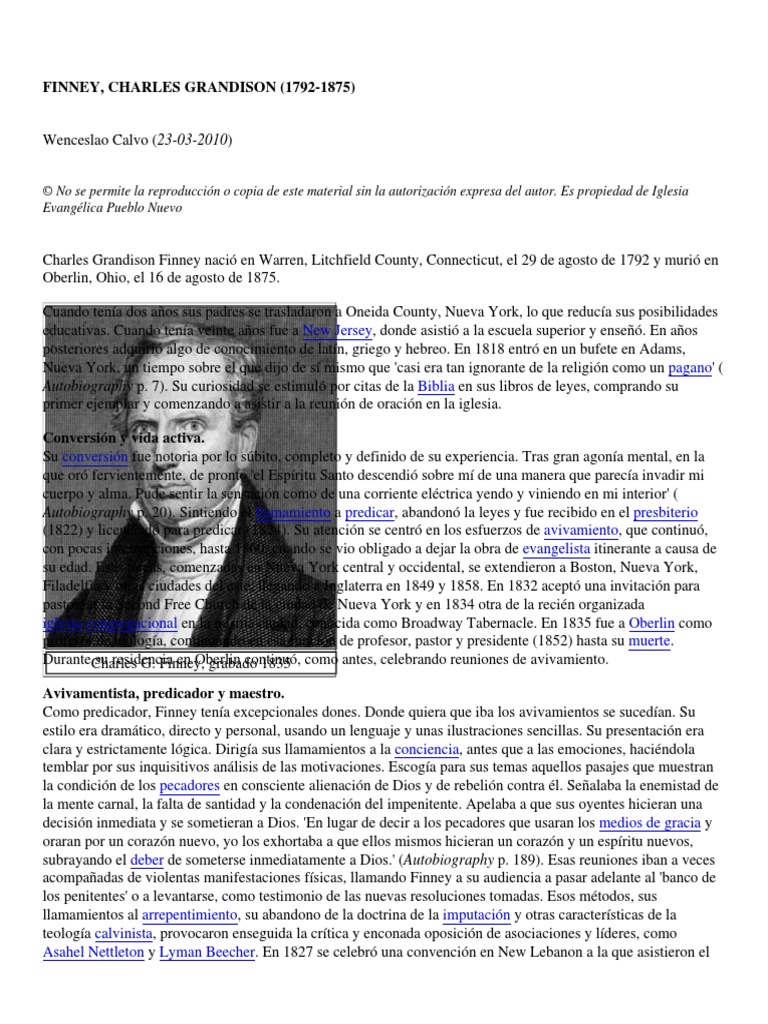 Biografia Charles Grandison Finney | PDF | Renacimiento cristiano ...