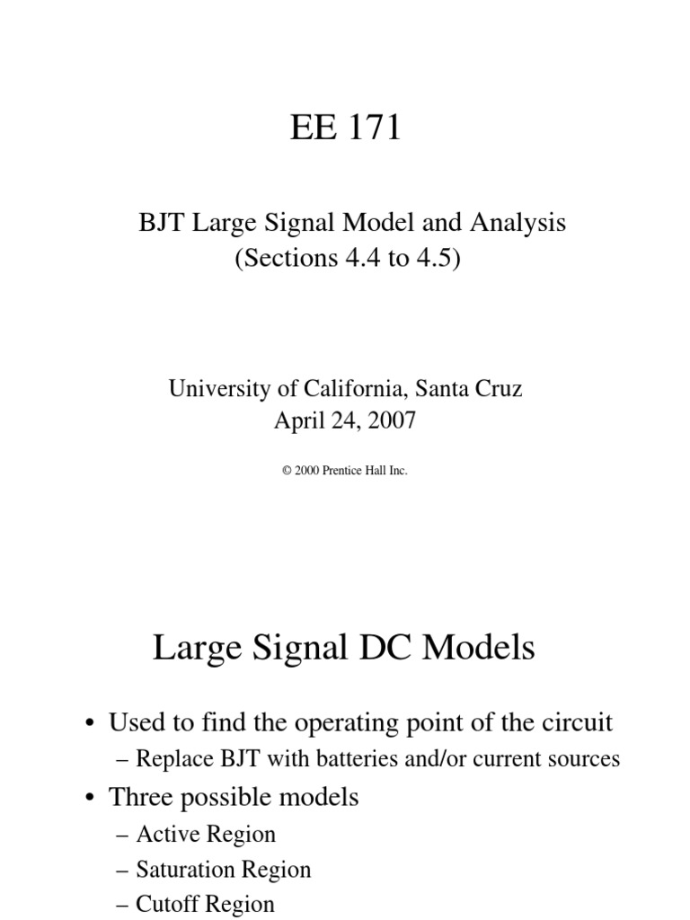 BJT Large Signal Model and Analysis (Sections 4.4 To 4.5) : University ...