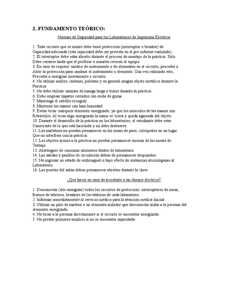 Normas de Seguridad en Un Laboratorio Electrico | PDF | Electricidad ...