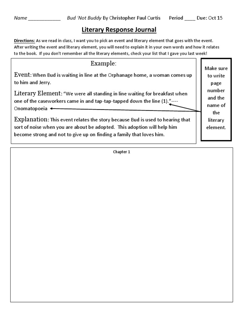 Literary Response Journal for Bud Not Buddy | PDF