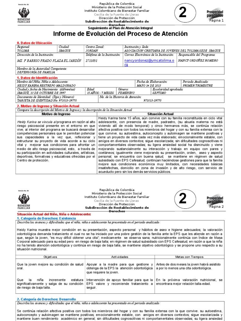 INFORME DE EVOLUCIÓN HEIDEY KARINA RESTREPO. SEGUNDO TRIMESTREdoc | PDF ...