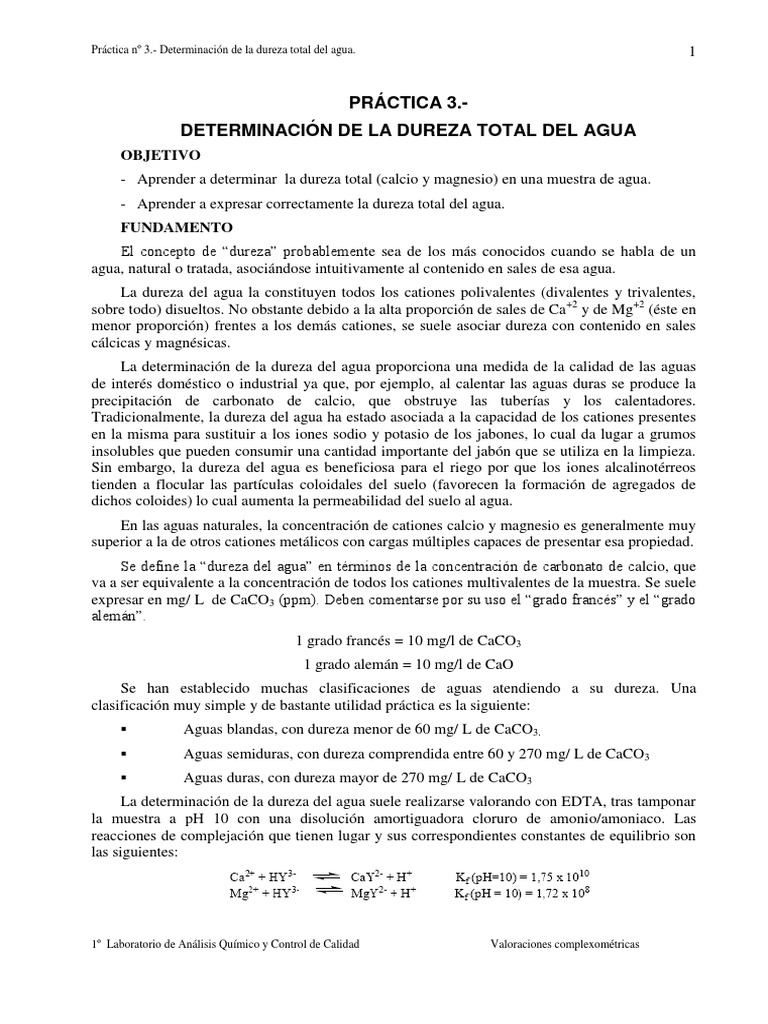 PR CTICA 3. - Determinaci N de La Dureza Total Del Agua | PDF | Ph | Agua