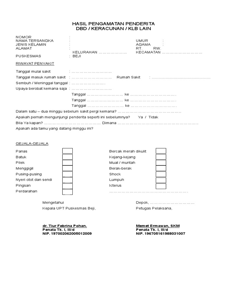 FORM Pe DBD Pasien | PDF