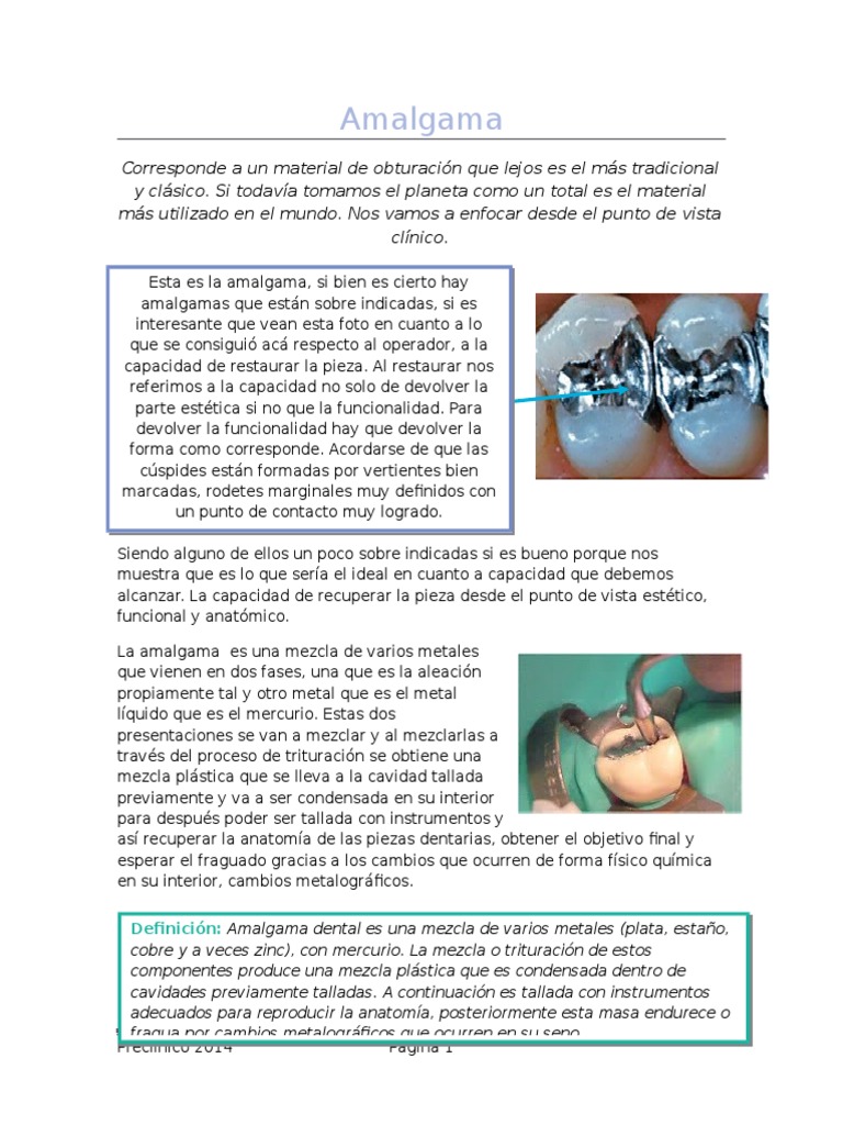 Definición y uso de la amalgama dental | PDF | Mercurio (Elemento) | Estaño