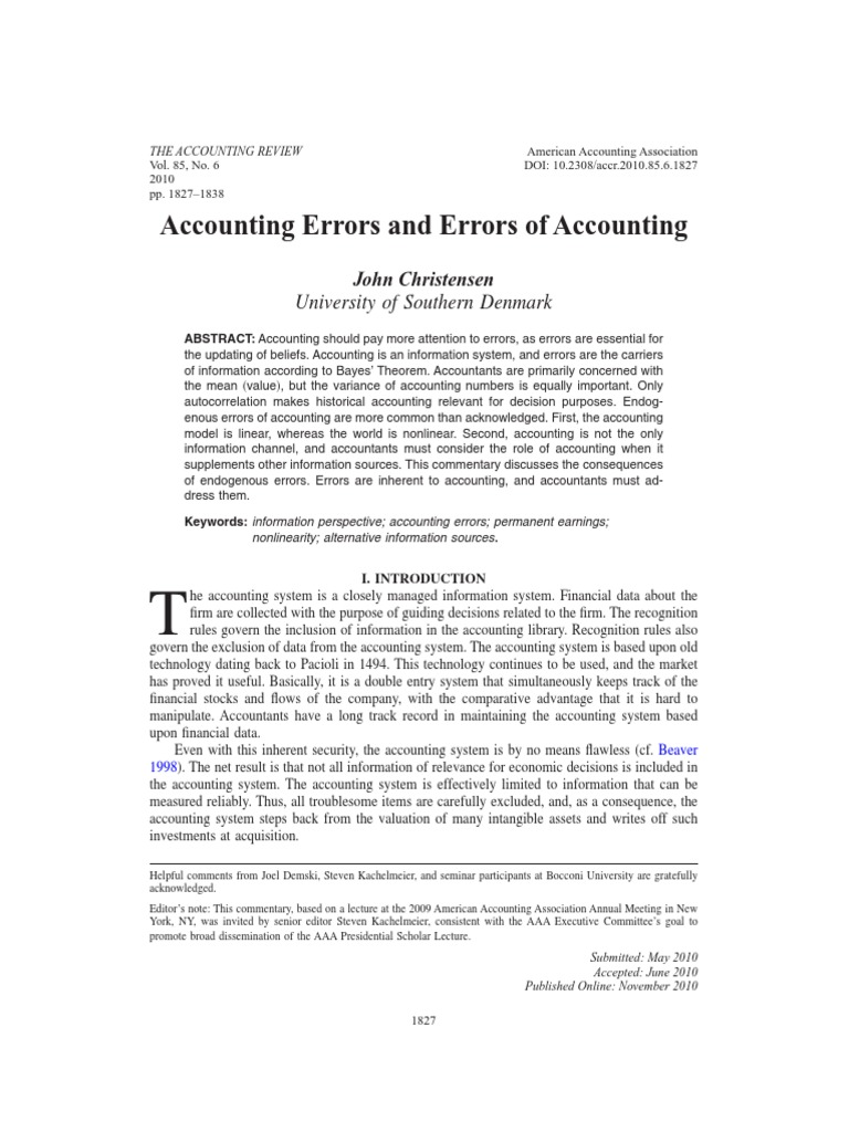 Accounting Errors and Errors of Accounting.pdf | Valuation (Finance ...