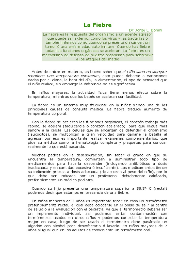 La Fiebre | PDF | Fiebre | Medicamentos con receta