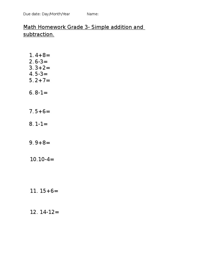 Math Homework Grade 3 | PDF | Wellness