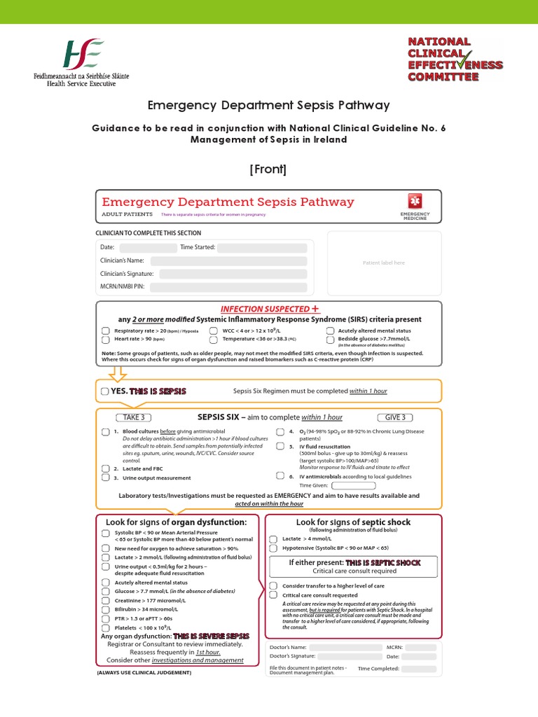 Emergency Department Adult Sepsis Pathway Nov2014 | PDF | Sepsis ...